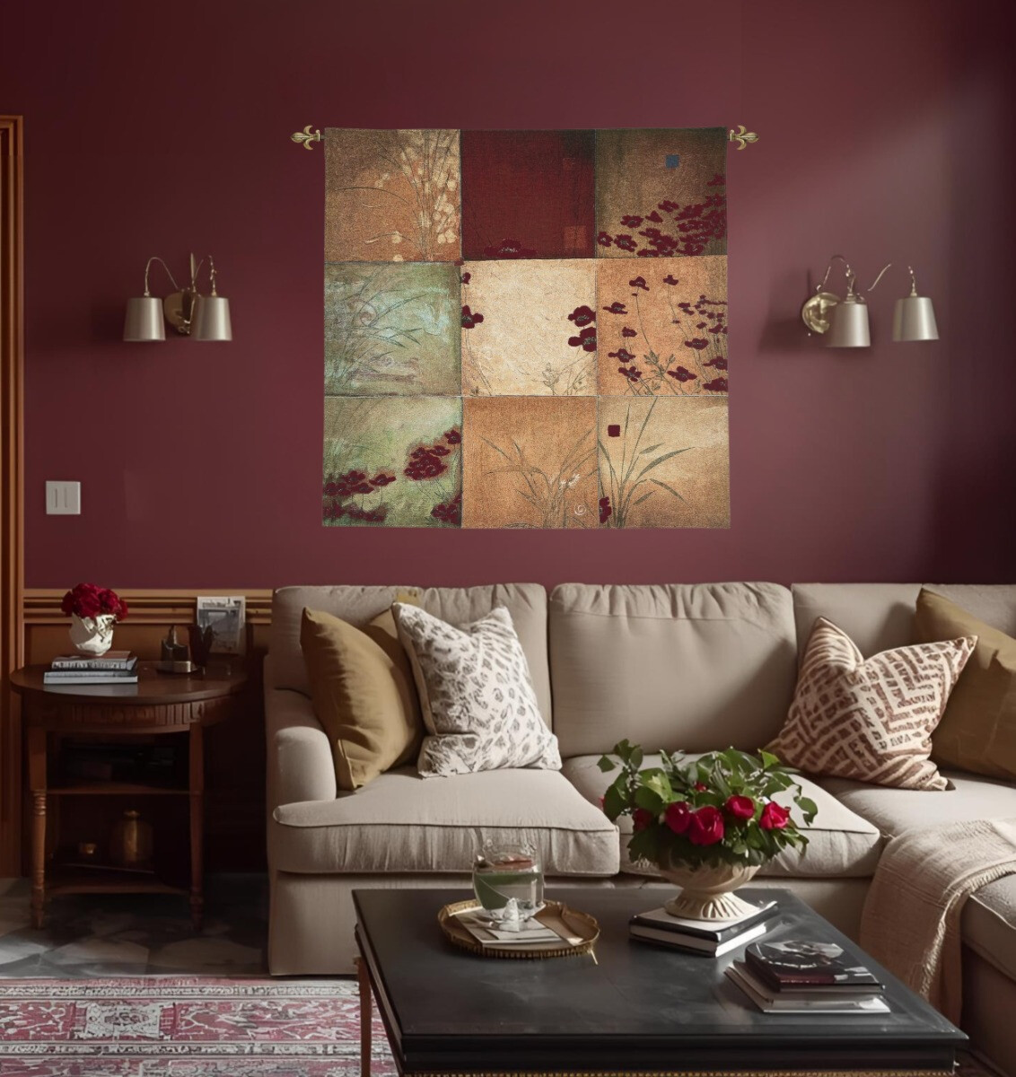 Poppy Patchwork Woven Art Tapestry - 3'8"x3'8" (112x112cm)